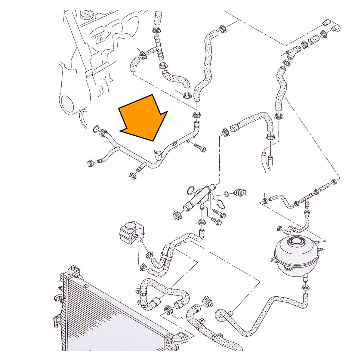 T5 koelslang 1,9l TDI AXB AXC, 038121065CE, 111,00