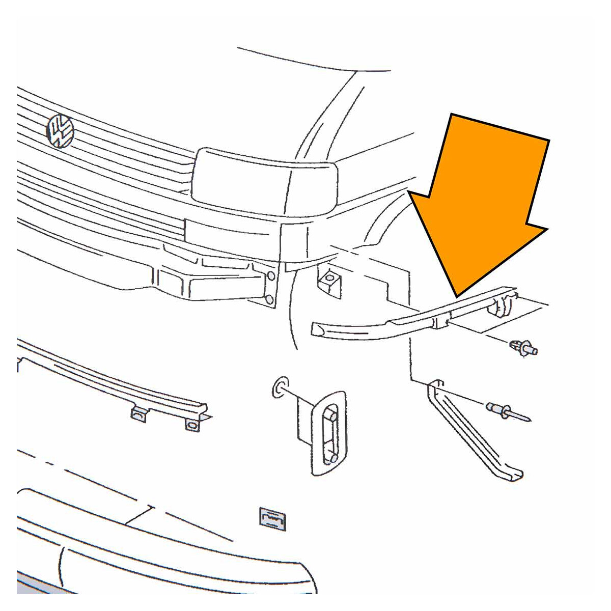 T4 vulprofiel links voorbumper Orig. VW, 7D0807183A, 18,00