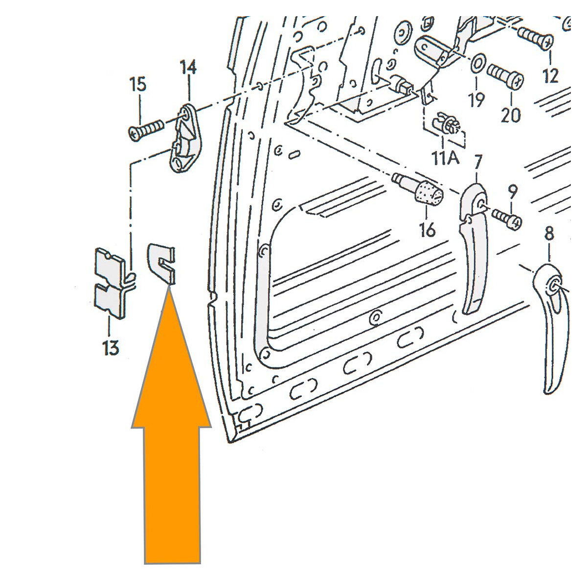 T25 Arrester hook damper sliding door, orig. Volkswagen, OEM partnr., 6 ...