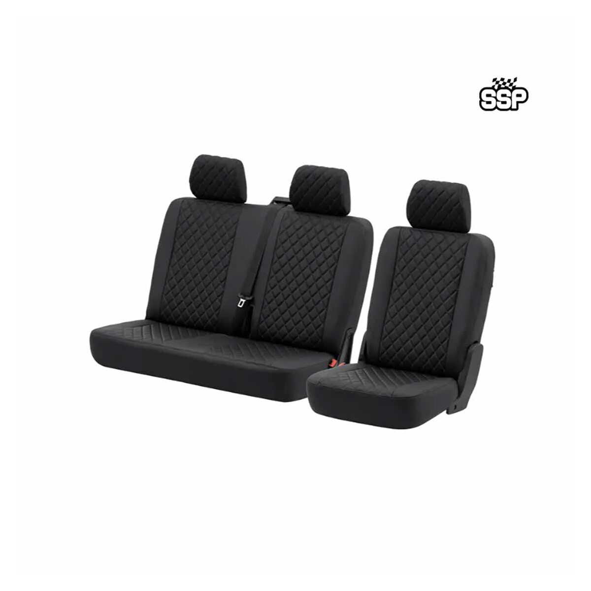 T5 Rear Seat Covers for 2+1 Configuration, Black Diamond with White S ...