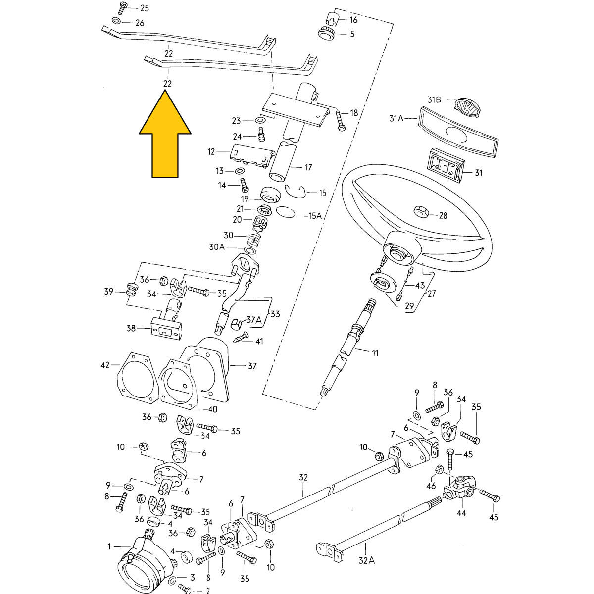 T25 Kink strut on bracket of steering column tube under dashboard USE ...