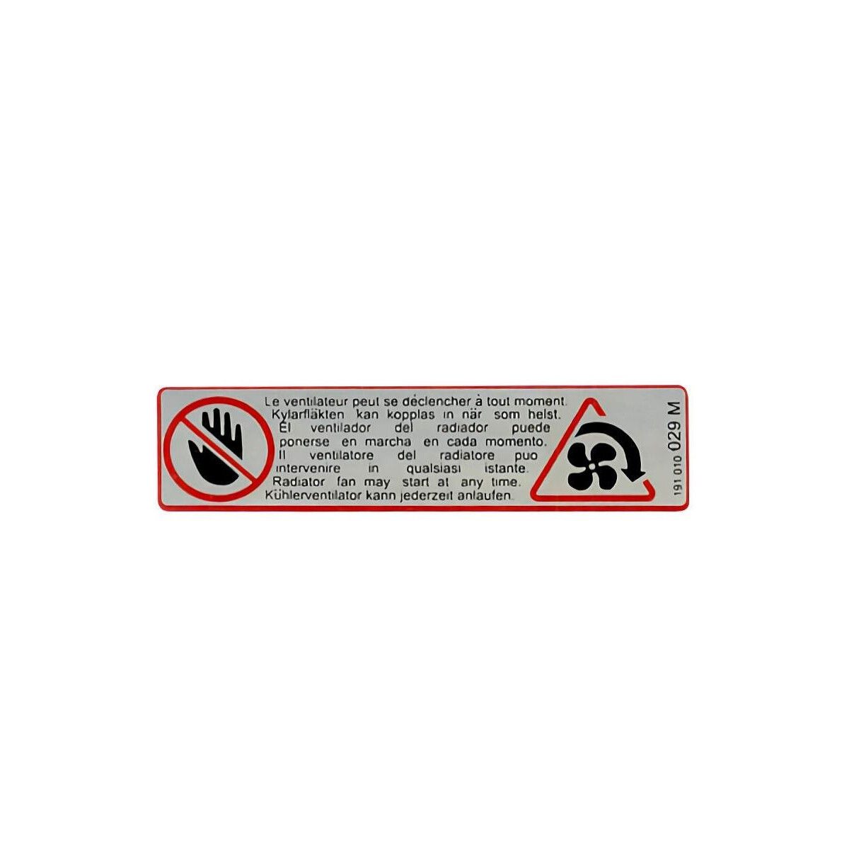 T25 Fan Warning Sticker 191010029M, 6,11